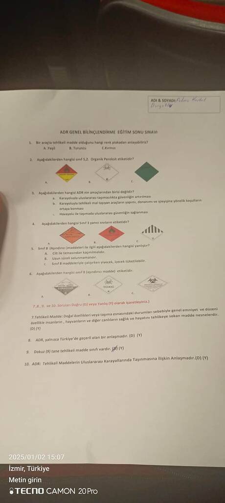 Adr genel bilgilendirme - Sorumatik