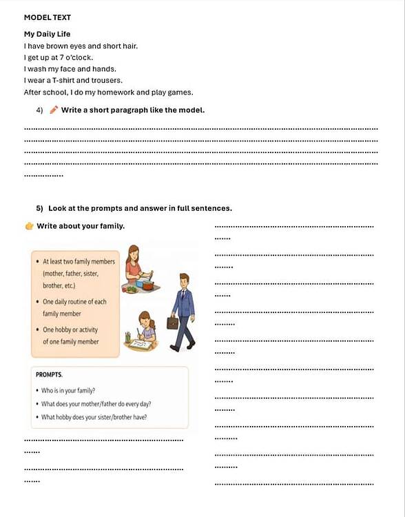 Writing a Short Paragraph Like the Model and Answering About Family ...