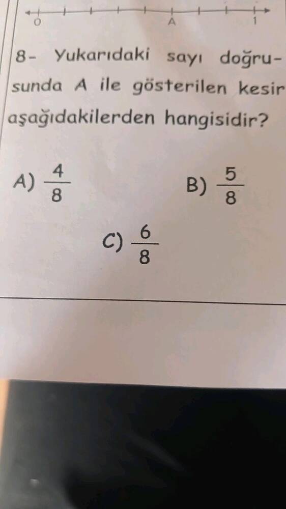 Sunda A ile gösterilen kesir aşağıdakilerden hangisidir? - Sorumatik