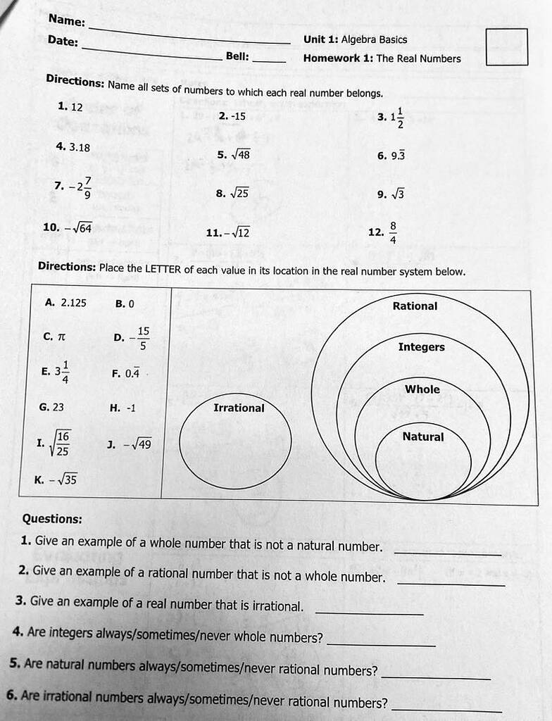 The Real Number System: Classifying Numbers and Homework Solutions ...