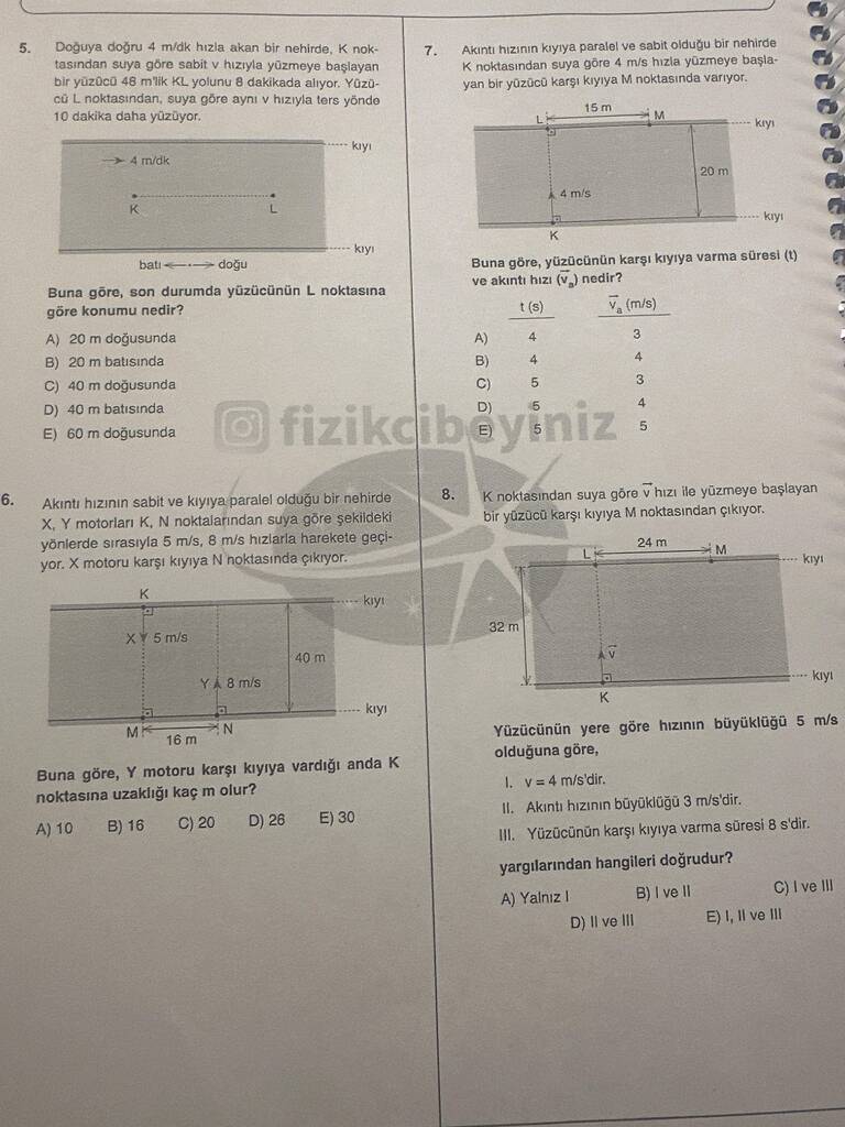 11. Sınıf fizik nehir problemleri - Sorumatik