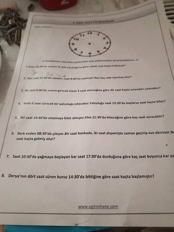 2 sınıf saat problemleri - Sorumatik