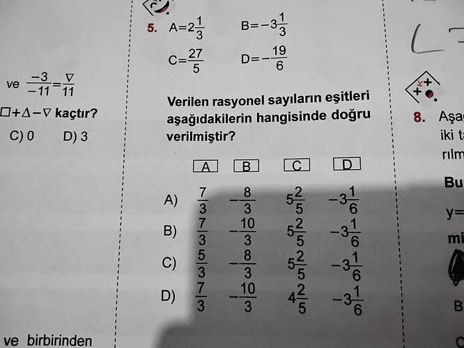 7. Sınıf rasyonal sayılar matematik sorusu - Sorumatik