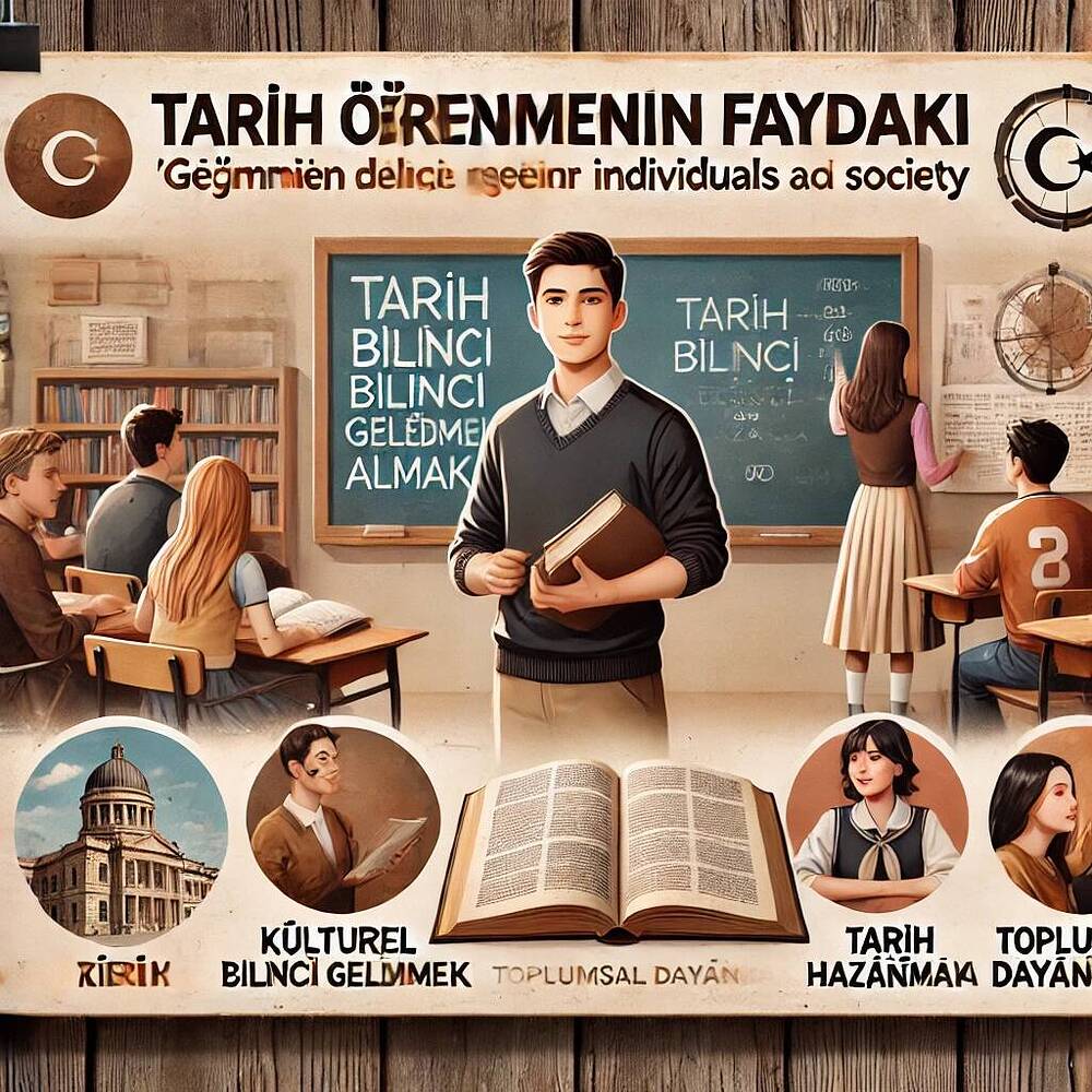 Tarih öğrenmenin bireye ve topluma faydaları ile ilgili bir afiş ...