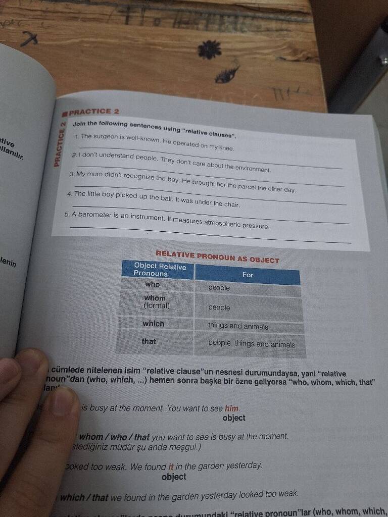 Join the following sentences using relative clauses (practice) - Sorumatik