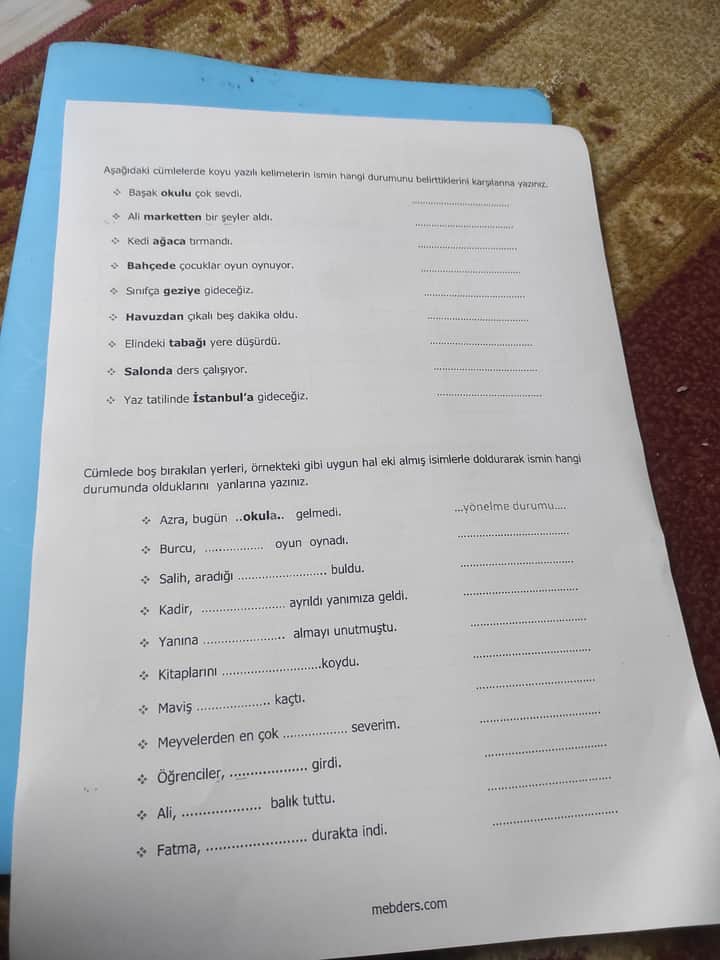 İsmin halleri - Sorumatik