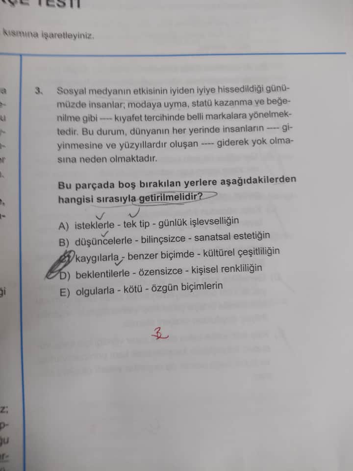 Tyt Soru 3 Boşluk Doldurma Cevabı - Sorumatik