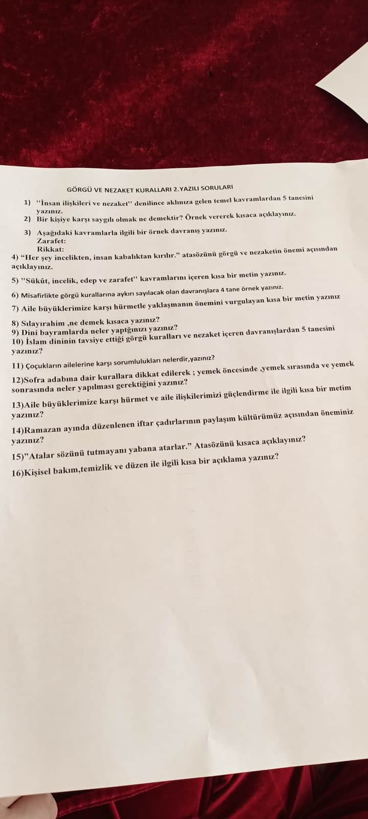 “Görgü ve Nezaket Kuralları 2. Yazılı Soruları” Cevapları - Sorumatik