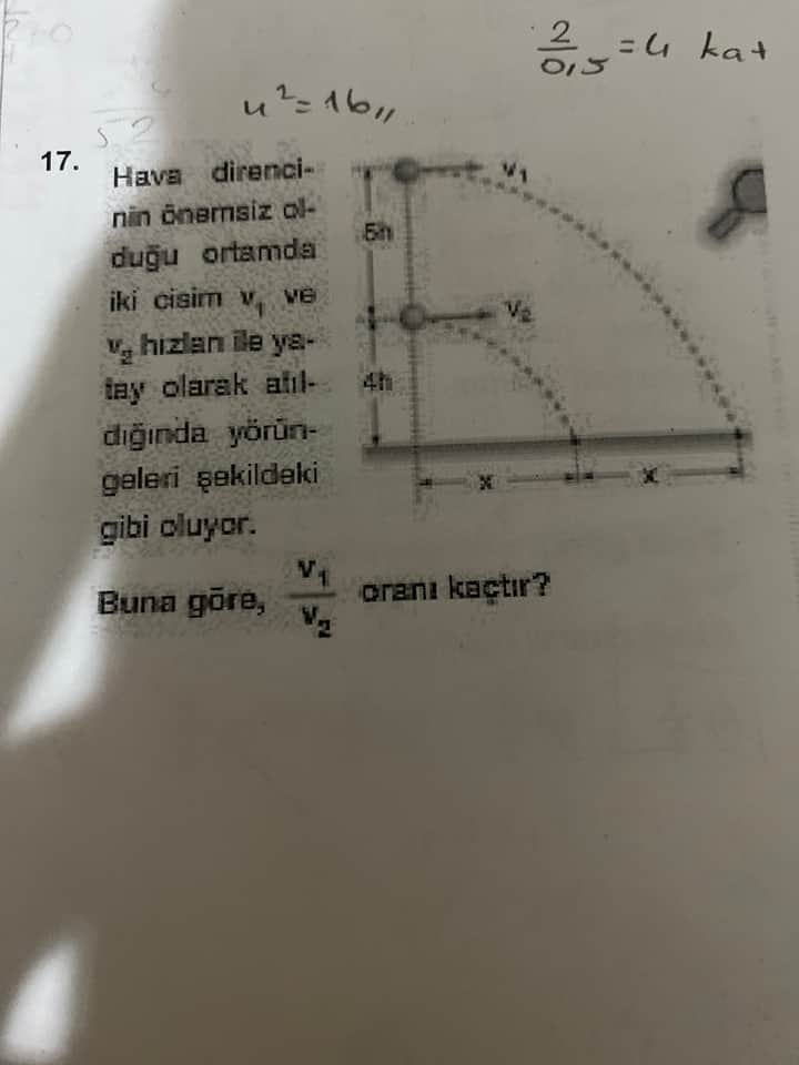 Soru: Hava direncinin önemsiz olduğu ortamda iki cisim $v1$ ve $v2 ...