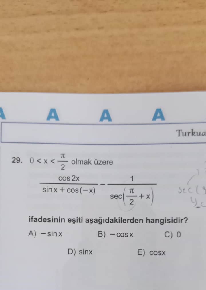 Ayt mat trigonometri sorusu - Sorumatik