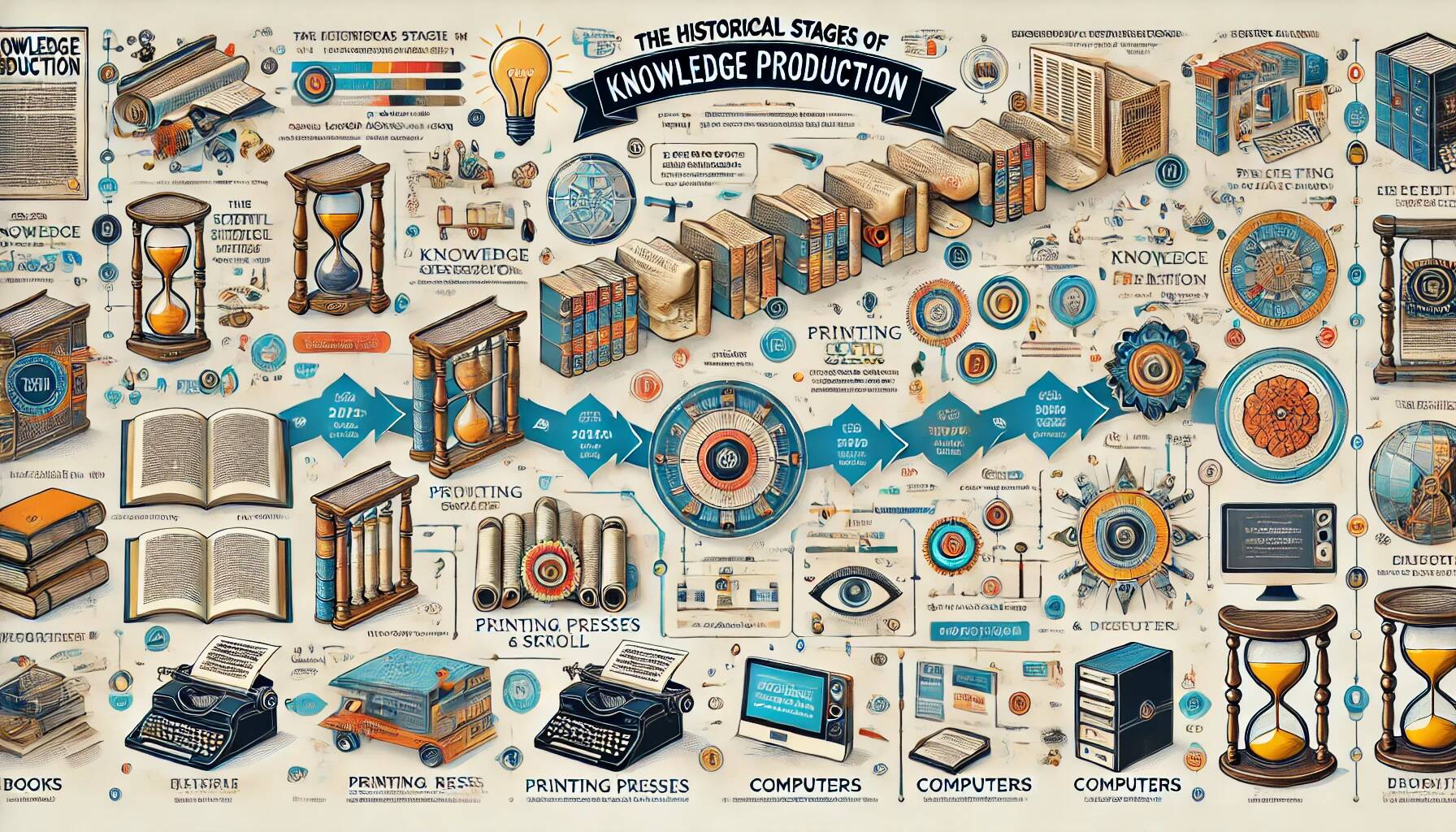 Bana tarihsel bilginin üretim aşamalarını gösteren bir bilgi görseli hazırlamanı istiyorum ...