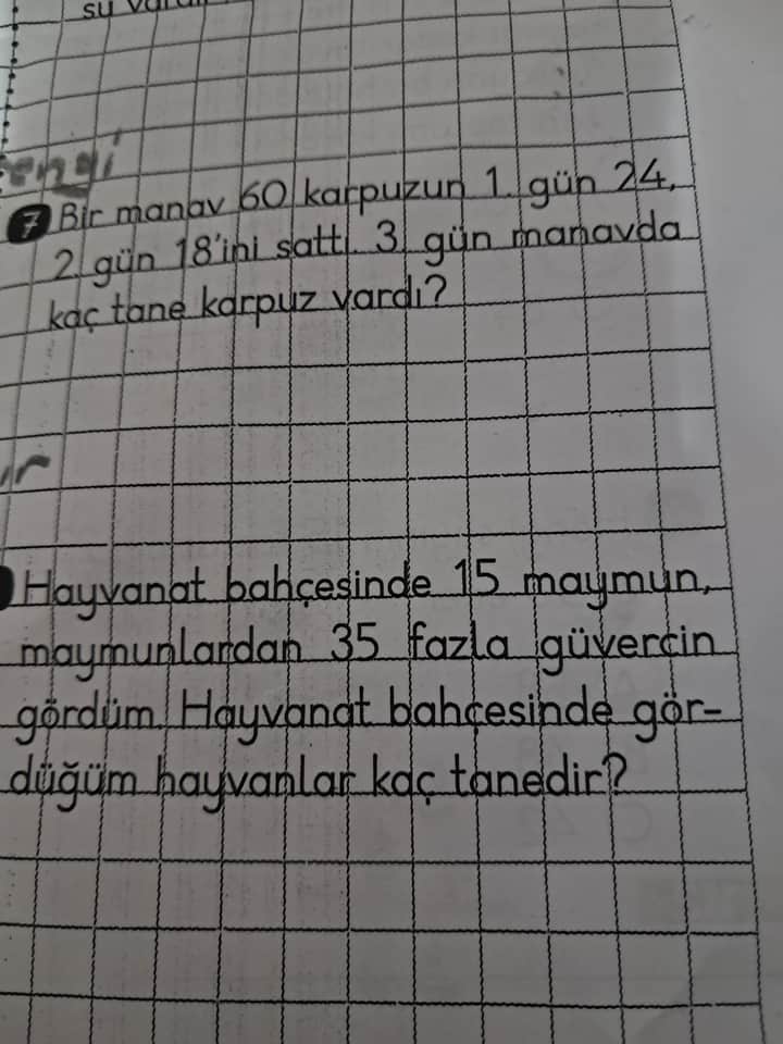 Bir manavın 60 karpuzunun 1. gün 24’ünü, 2. gün 18’ini sattığına göre 3 ...