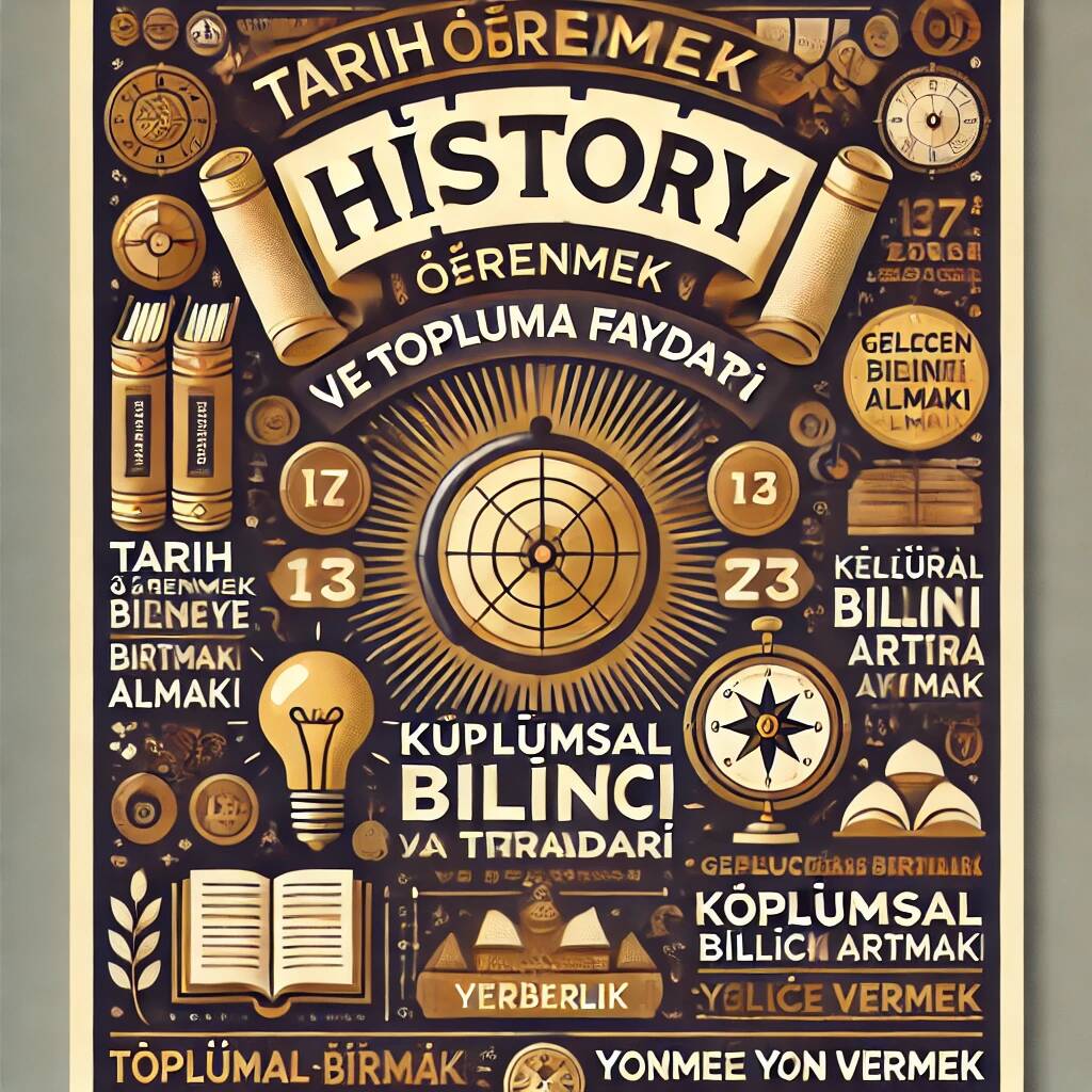Tarih öğrenmenin bireye ve topluma faydaları ile ilgili bir afiş ...
